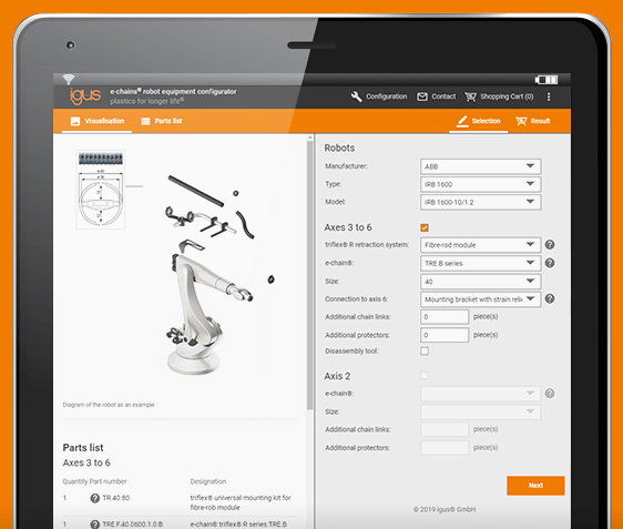 energy chains, polymer bearings, flexible cable, & linear slides
